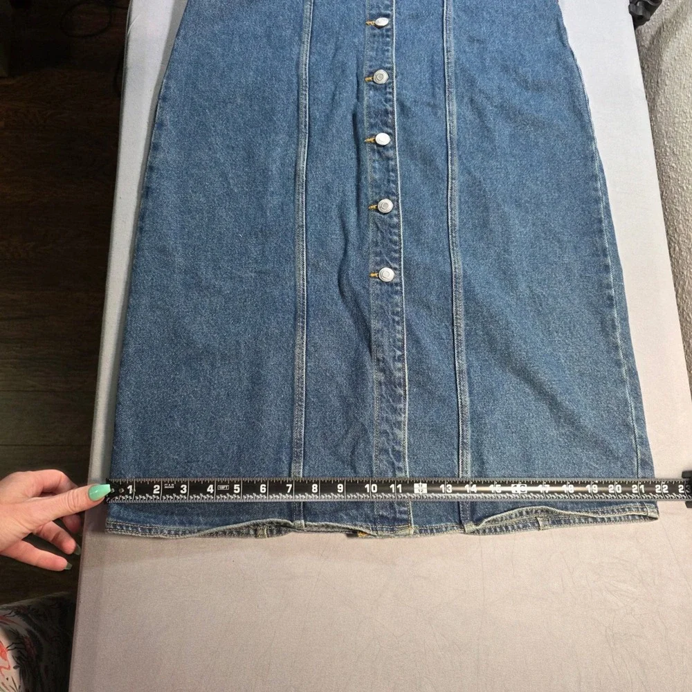 Zara | Dresses | Zara The Sandy Dress Blue Denim Button Front Midi Jean ...
